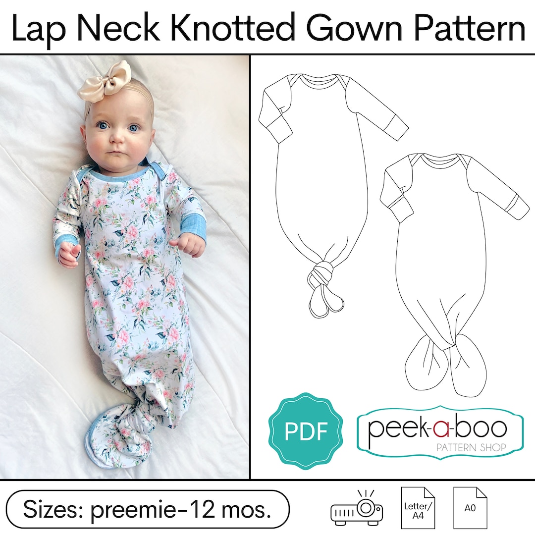 Lap Neck Knotted Baby Gown Sewing Pattern - Etsy