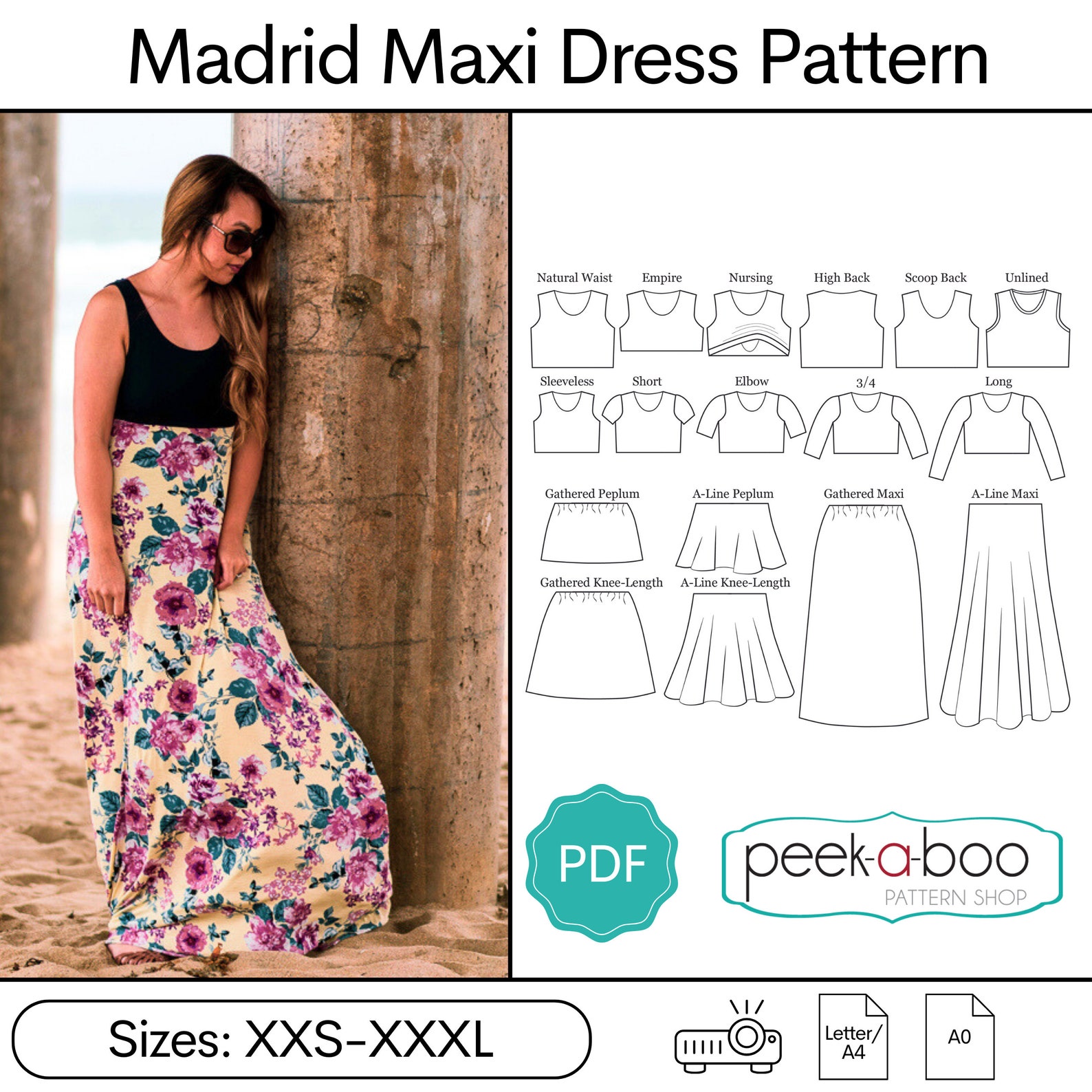 Madrid Maxi Dress & More Sewing Pattern: Women's Dress Pattern, Nursing ...