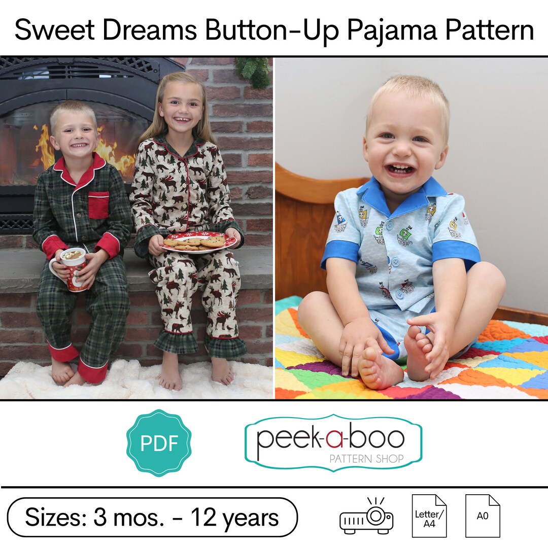 Sweet Dreams Button-up PJ Set: Childrens Pajamas Pattern, Kids Pajamas ...