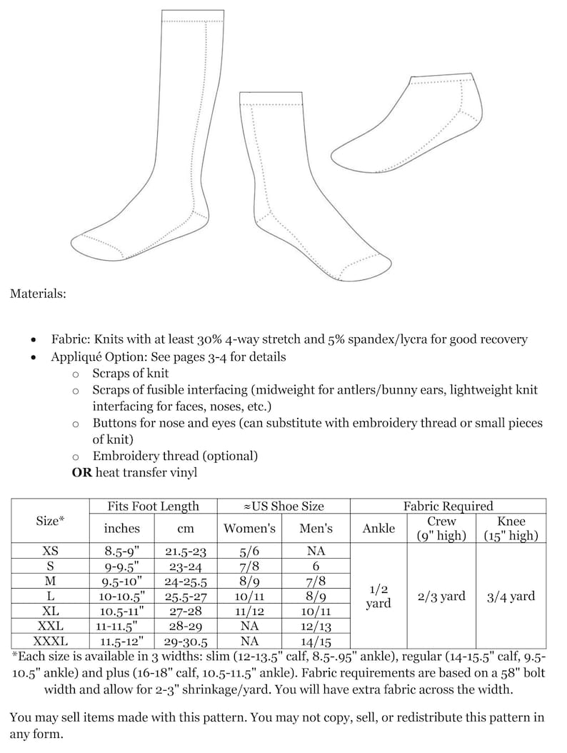 Adult Socks PDF Sewing Pattern | Etsy