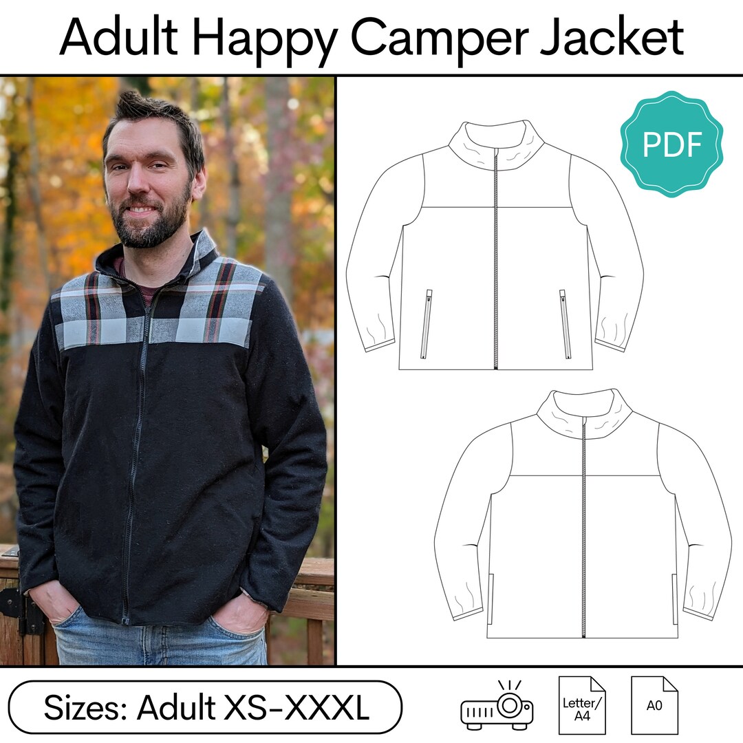 Adult Happy Camper Jacket Pattern | Unisex Fleece Jacket Pattern - Etsy