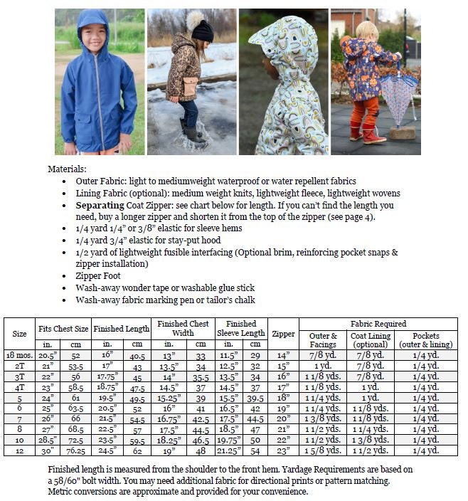 Kid's Raincoat Pattern - Etsy