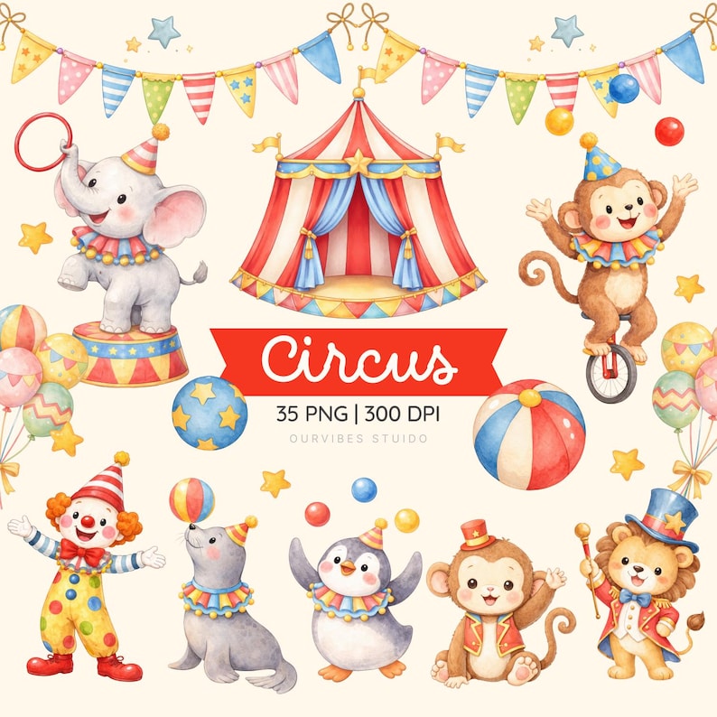 Circus Animals Clipart Watercolor Clipart, Storybook Nursery ...