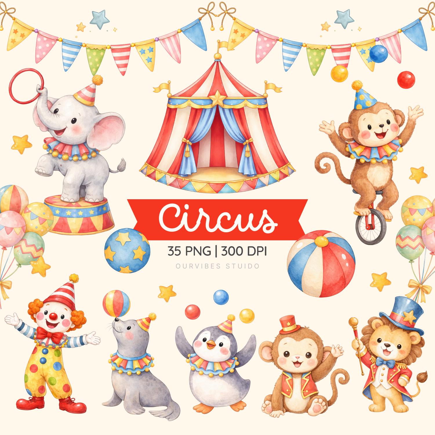 Circus Animals Clipart Watercolor Clipart, Storybook Nursery ...