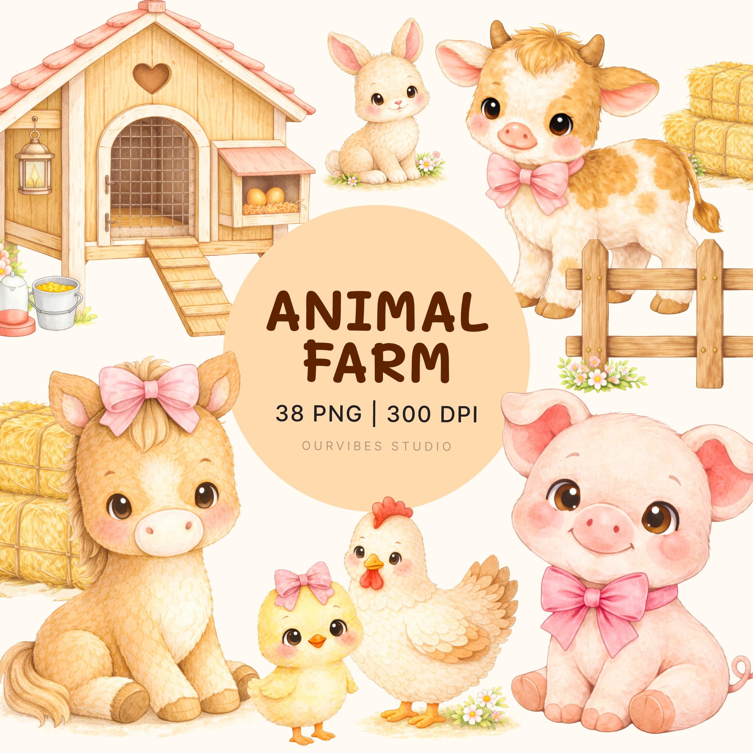 Watercolor Animal Farm Clipart Bundle – Woodland Animals, Storybook ...