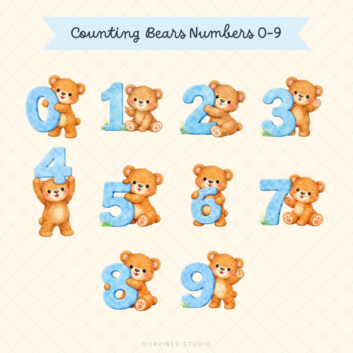 Counting Bears Number Clipart – Watercolor Teddy Bears 0-9 PNG - Etsy