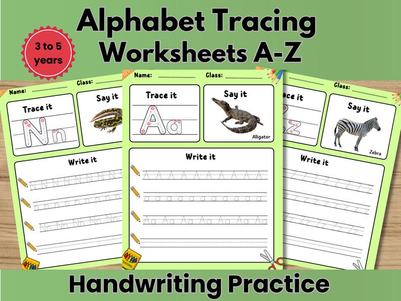 Animal Alphabet Tracing Worksheets A-Z – Preschool Handwriting Practice ...