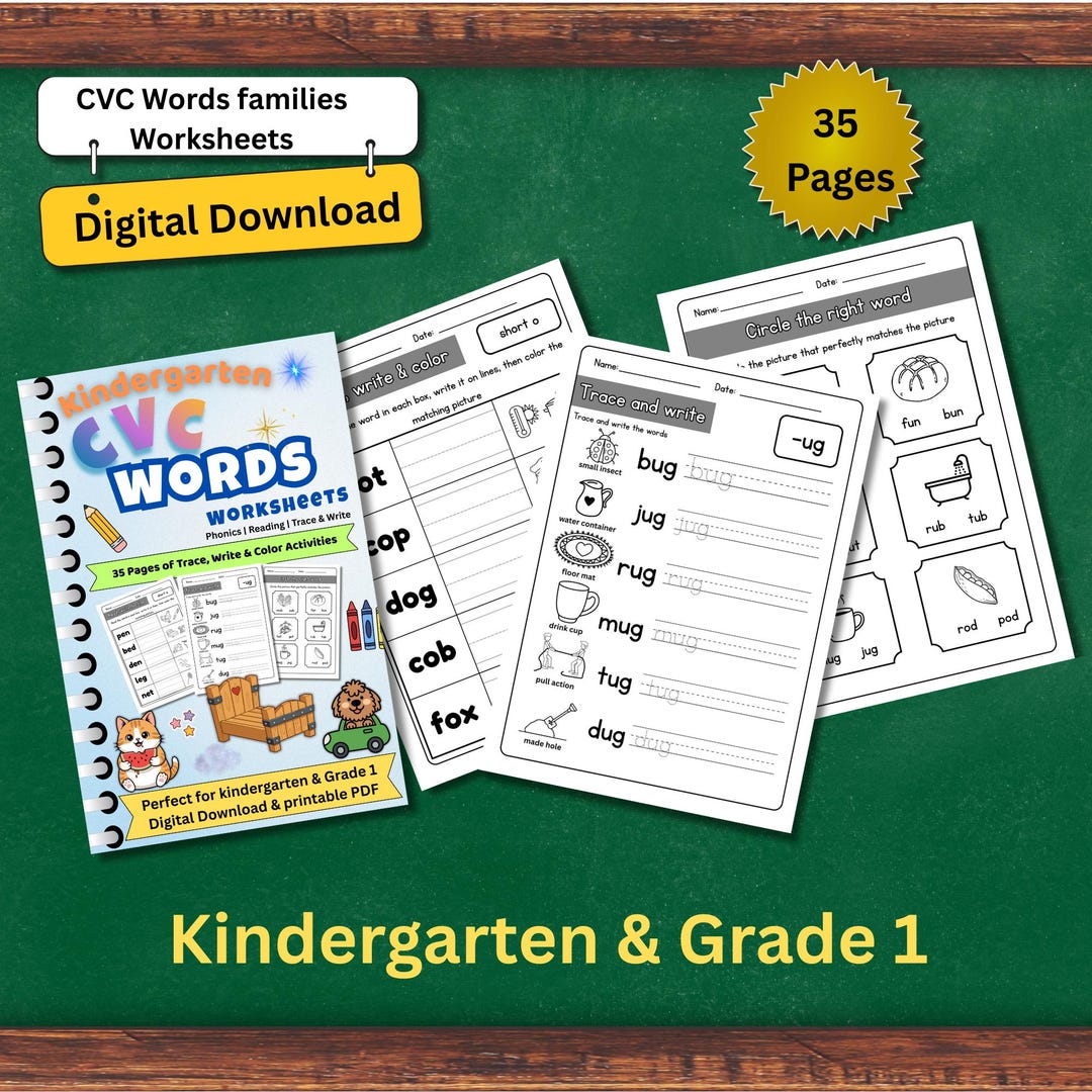 CVC Phonics Printable Worksheets: Kindergarten & Grade 1 Literacy ...