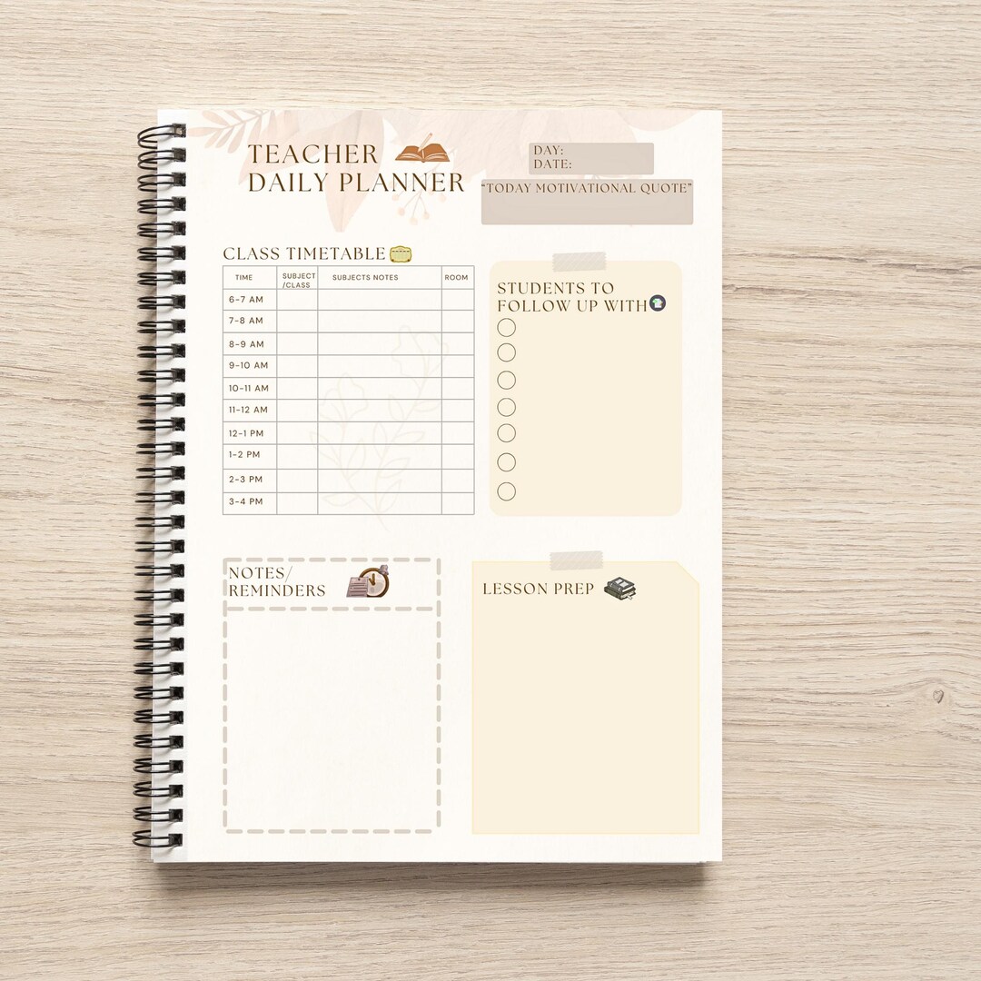 Teacher Daily Planner One Page | Printable & Digital PDF | Minimalist ...