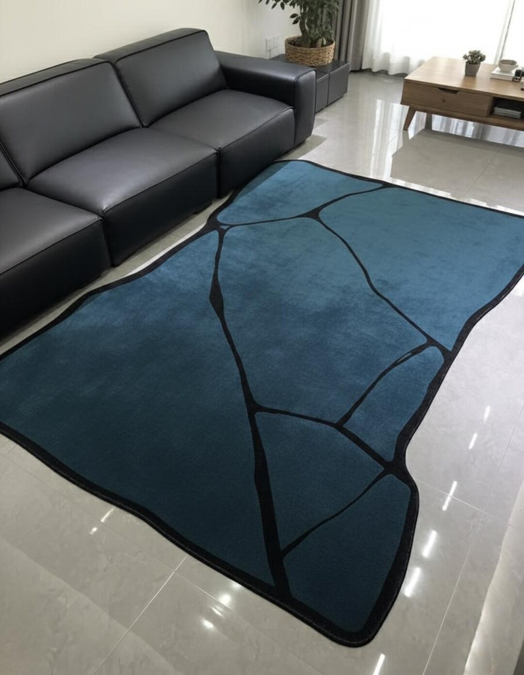 Modern Abstract Blue Area Rug – Contemporary Geometric Designer Carpet ...