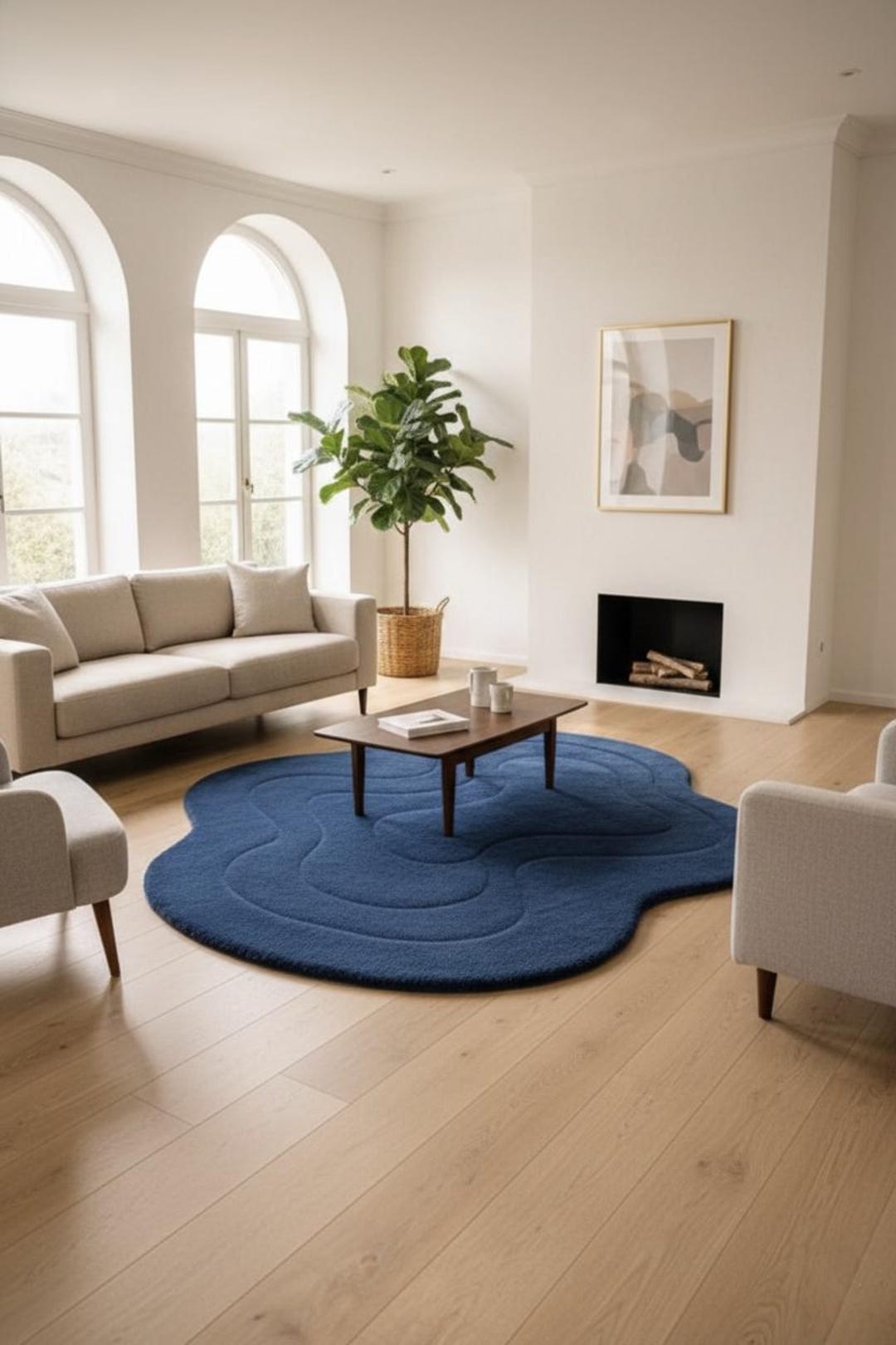 Modern Blue Organic Shape Area Rug – Luxury Soft Contemporary Carpet ...