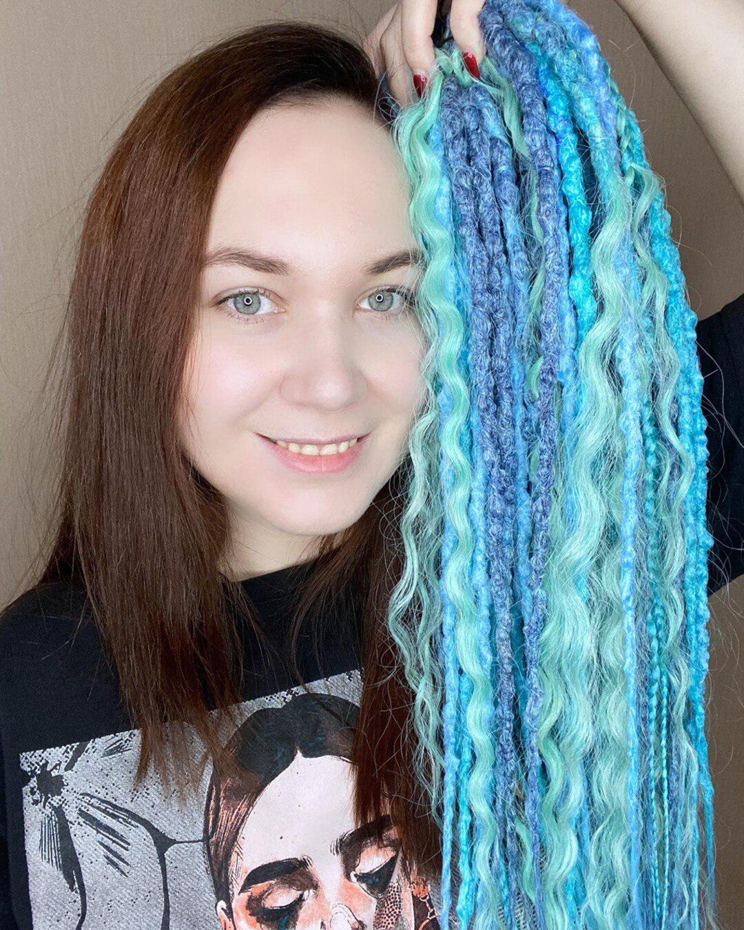 Blue Turquoise Crochet Dreadlock Extensions, Synthetic Curls, Bohemian ...