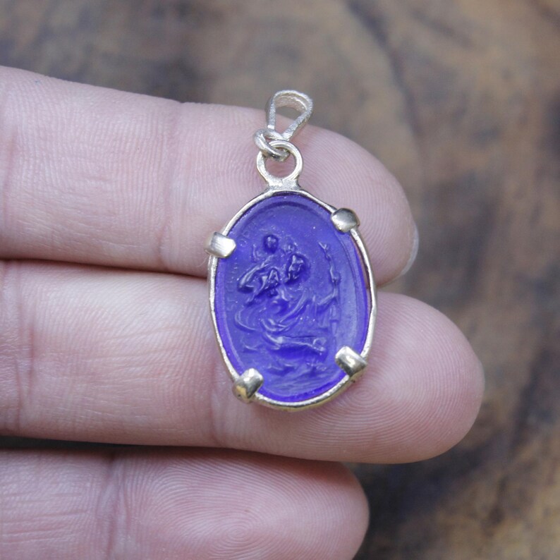 Handmade Glass Intaglio Saint Christopher Pendant: Sterling Silver ...
