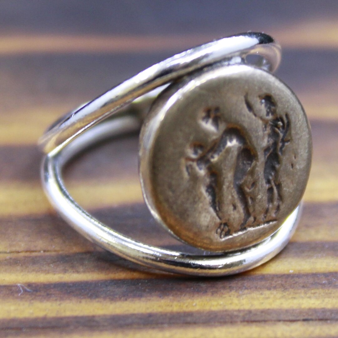 Ancient Roman Bronze Coin Intaglio Ring | Solid 925 Sterling Silver ...