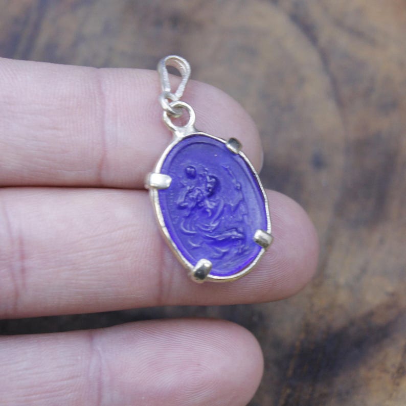 Handmade Glass Intaglio Saint Christopher Pendant: Sterling Silver ...