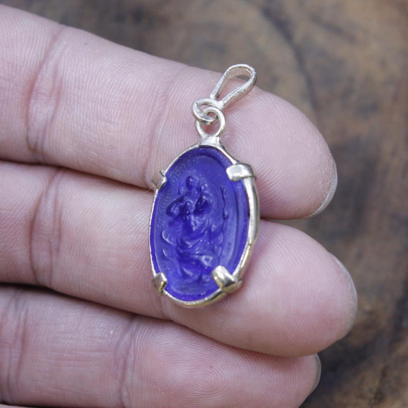 Handmade Glass Intaglio Saint Christopher Pendant: Sterling Silver ...