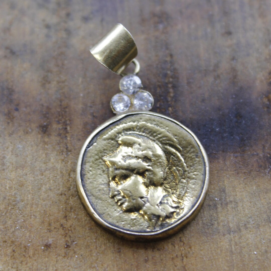 Bronze Ancient Coin Pendant – Sterling Silver, Greek Warrior Profile - Etsy
