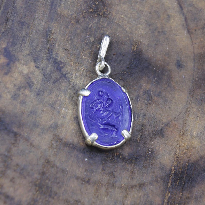 Handmade Glass Intaglio Saint Christopher Pendant: Sterling Silver ...