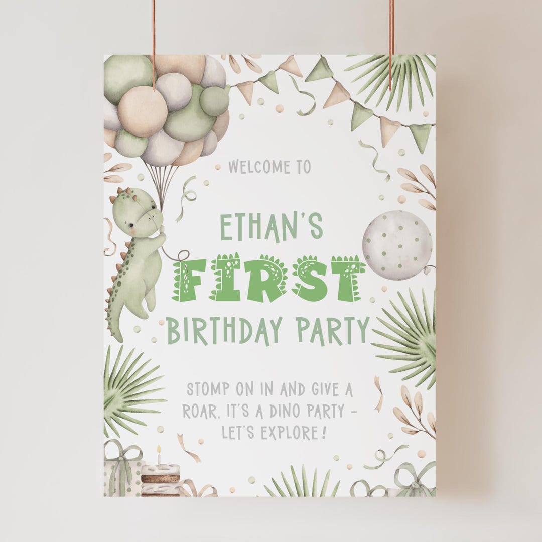 Dinosaur Birthday Welcome Sign, Dinosaur 1st Birthday Welcome Sign ...
