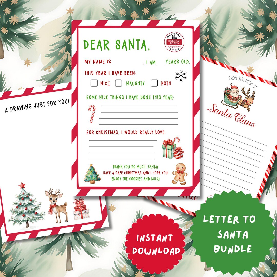 Letter to Santa Bundle B: Letter to Santa Claus, Drawing Activity Sheet ...