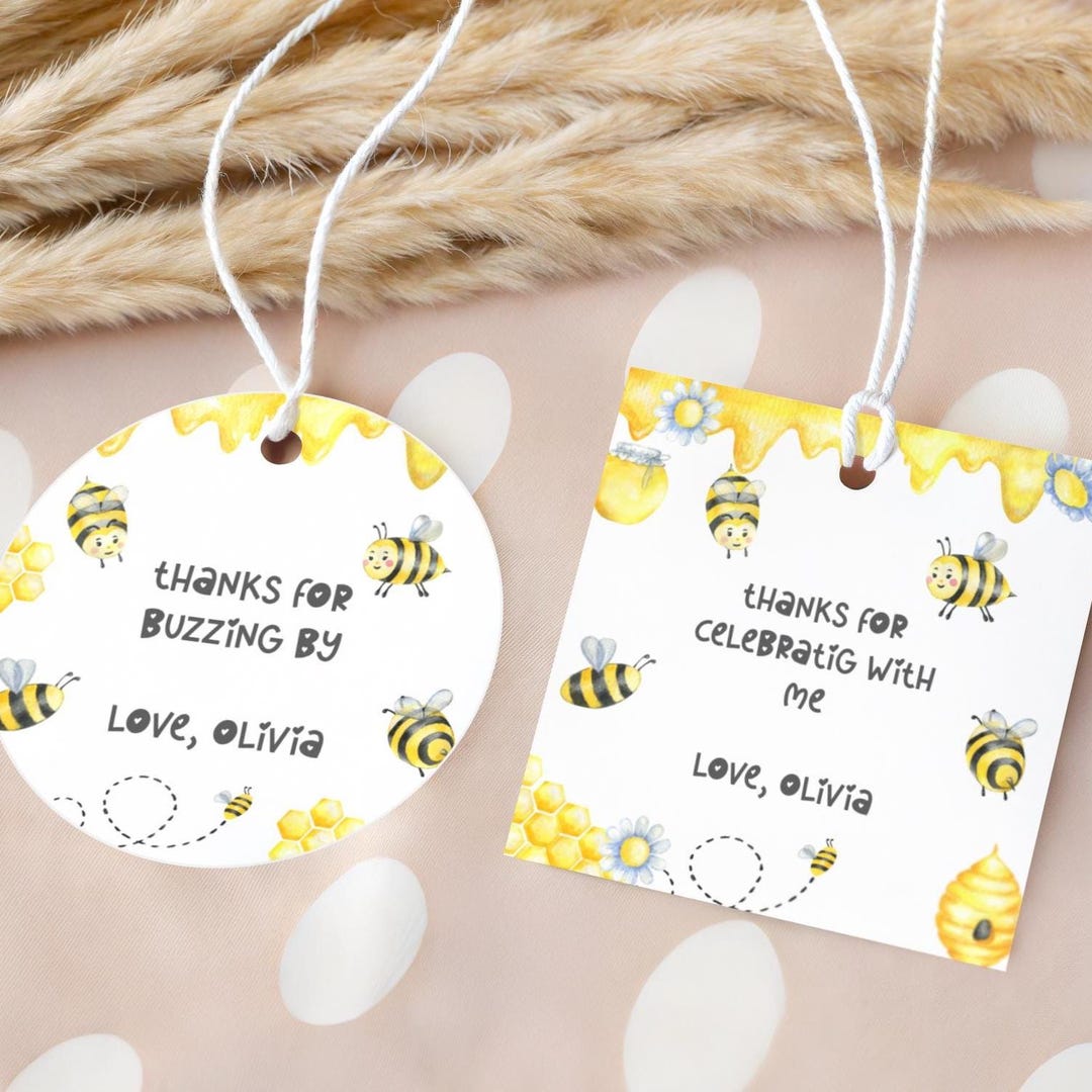 Bee 1st Birthday Thank You Tags, Bumble Bee Editable Thank You Template ...