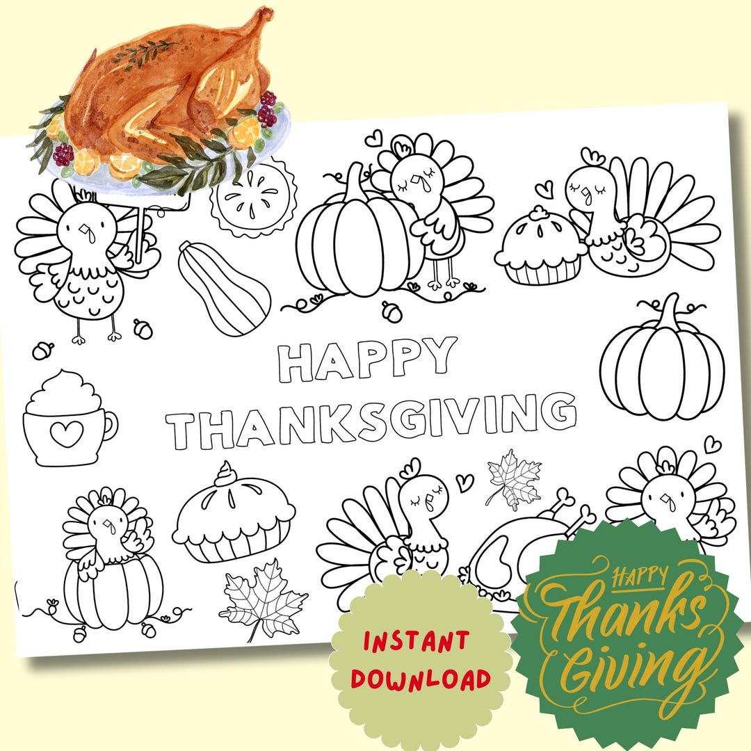 Thanksgiving Coloring Sheet Placemat: Festive Thanks Giving Dinner ...
