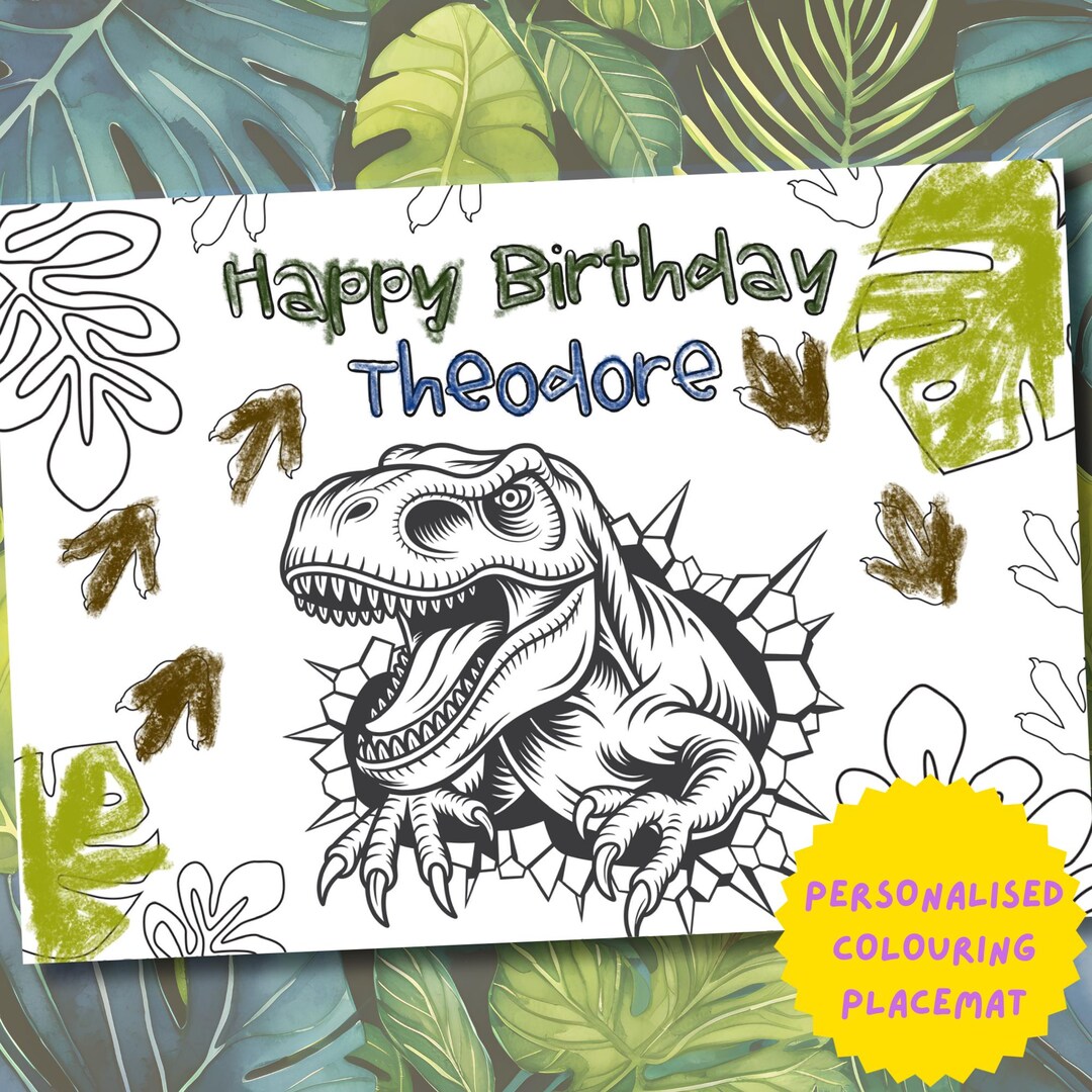 Personalized Trex Dinosaur Birthday Coloring Placemat: Kids Party ...