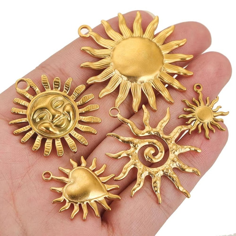5pcs/lot Gold Filled Waterproof Sun Totem Charms for Jewelry Making ...