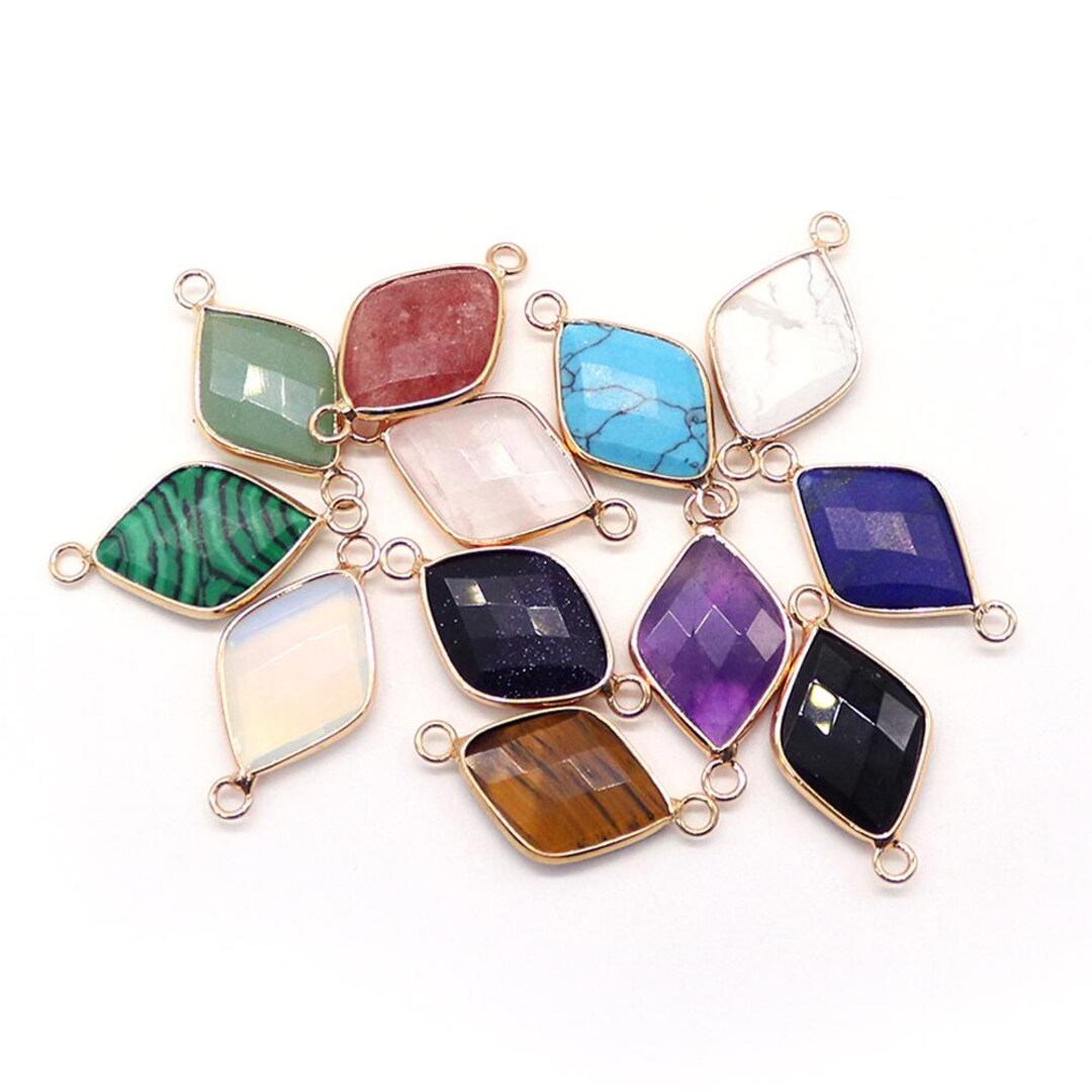Natrual Gemstone Rhombus Bezel Double Bail Connector Charms, Bezel ...