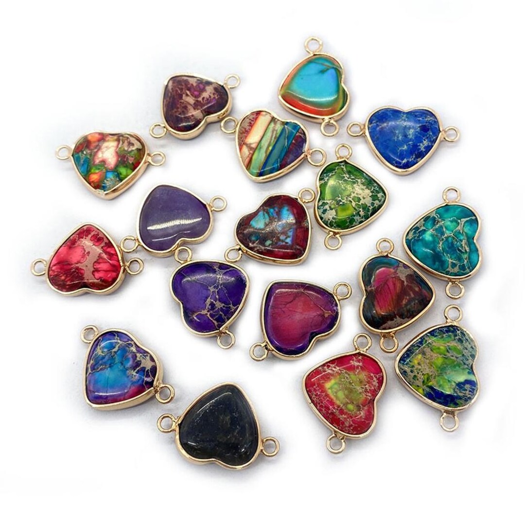 Natural Gemstone Heart Charm Connector for DIY Necklace Making, Stone ...