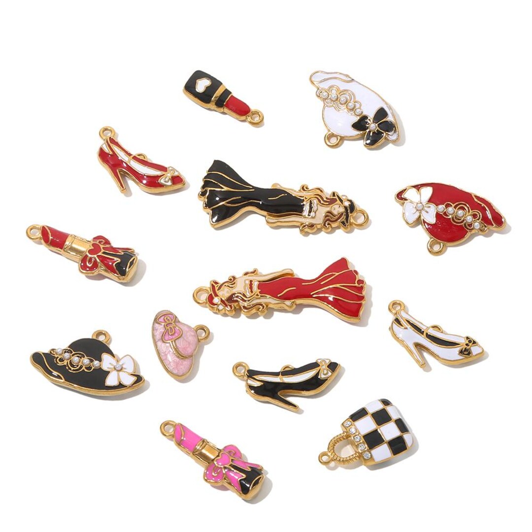 5pcs/lot Stainless Steel Enameled Lady Hat/high Heels/lipstick Charms ...
