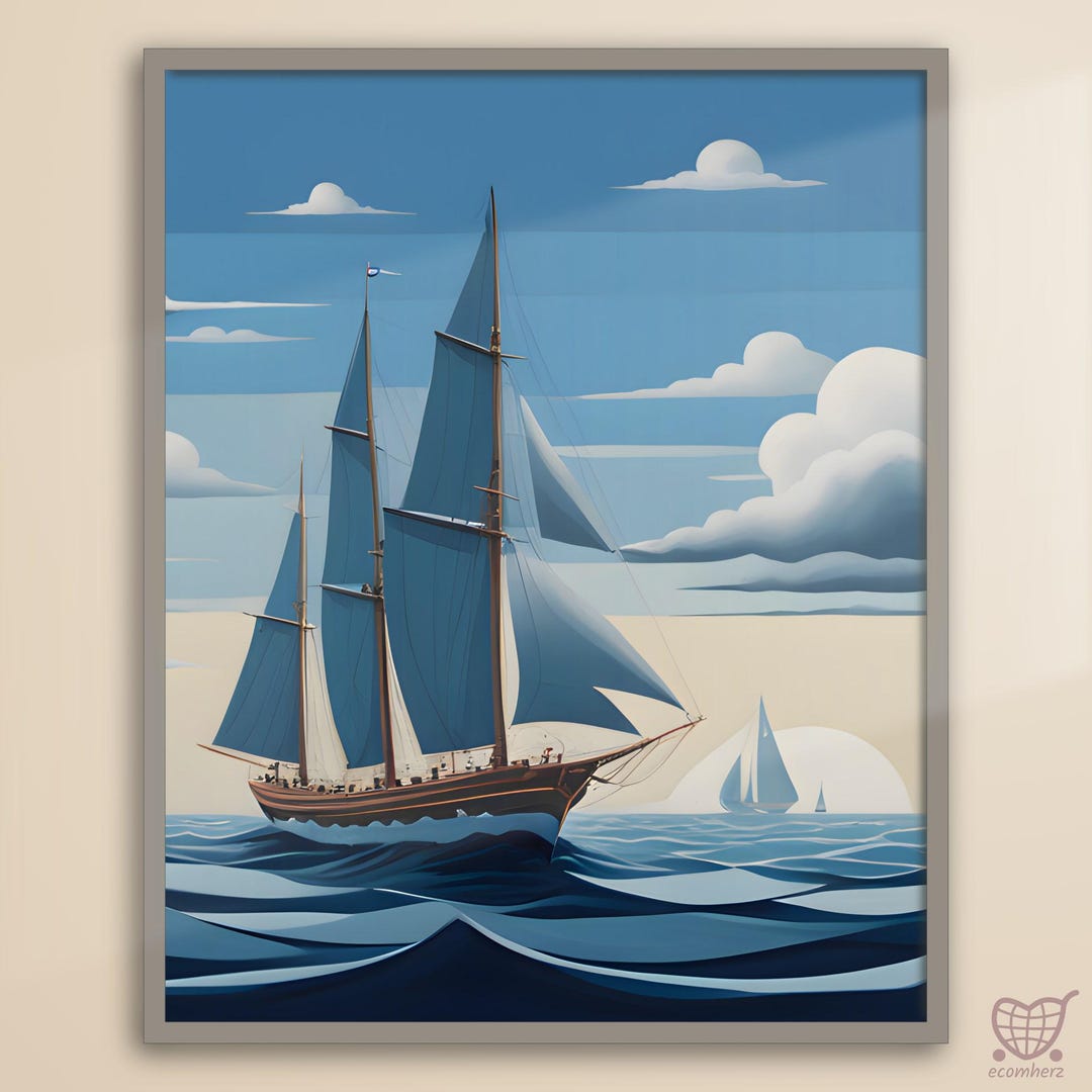 Sailboat on the Ocean One Piece Downloadable Print - Nautical Wall Art ...