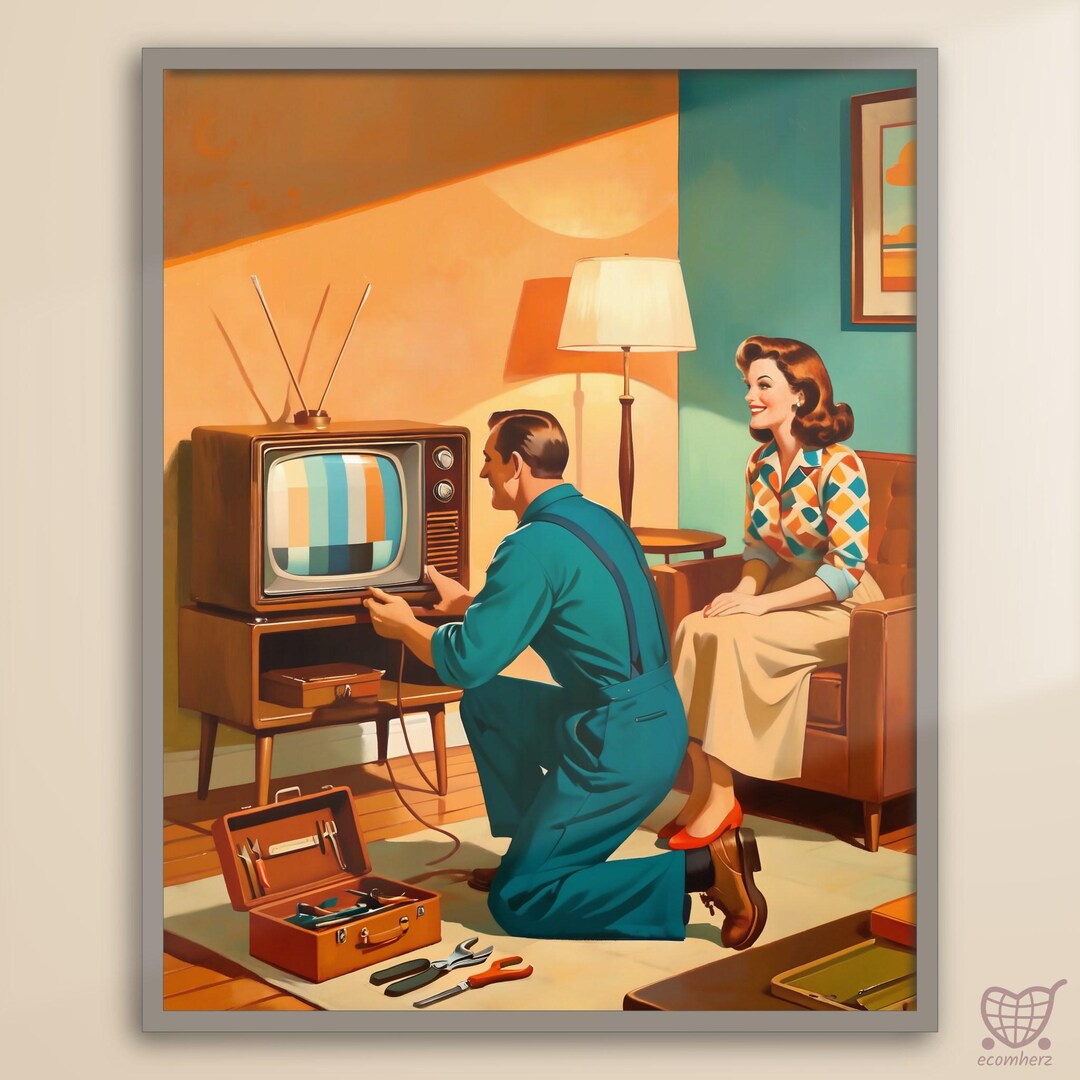 Retro Mechanic Poster and Vintage Style 1950s TV Profession Wall Art as ...