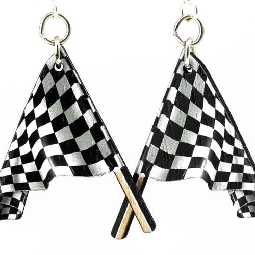 Checkered Flag Charm Dangle Earrings Racing Jewelry by - Etsy