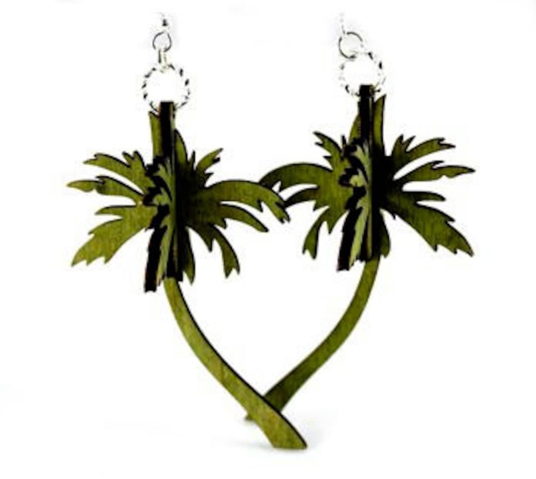 3d Palm Trees Laser Cut Wood Earrings From Reforested Wood Etsy