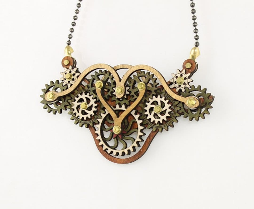 Wood Steampunk - Kinetic Wing Gear Pendant #6004G - Earth Tones - Etsy
