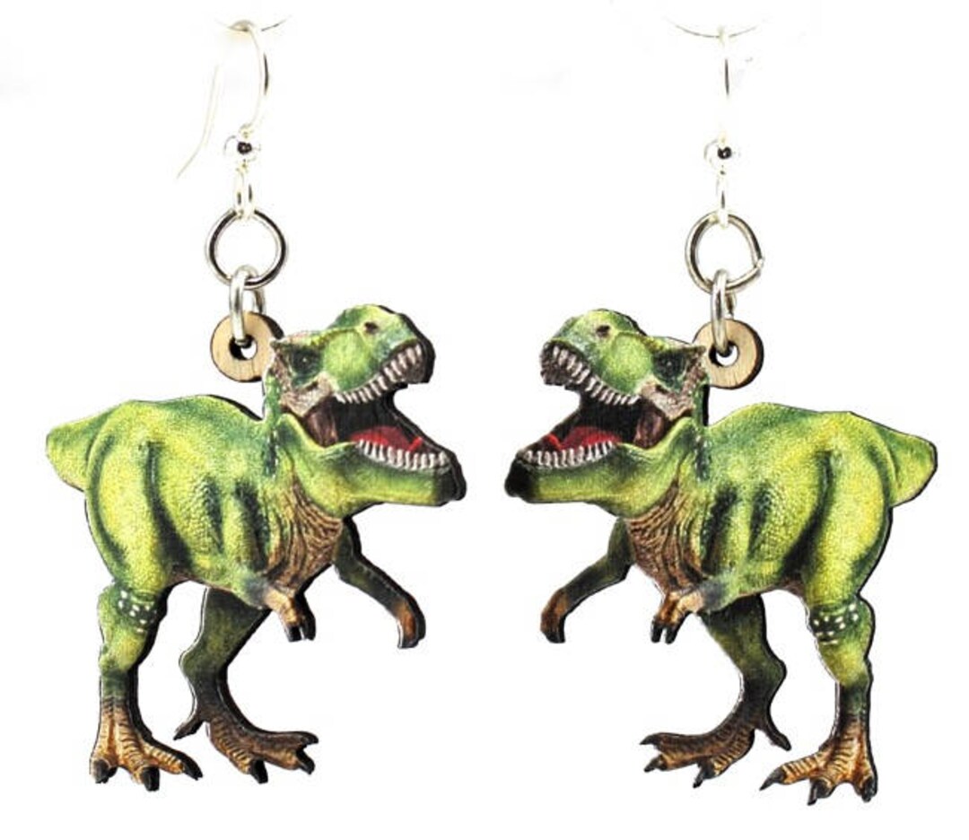 T-rex Earrings - Laser Cut Wood - Super Light Weight Earrings - Etsy