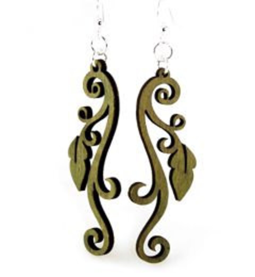 Leaf Vine Earrings Laser Cut Wood Earrings From Reforested Etsy