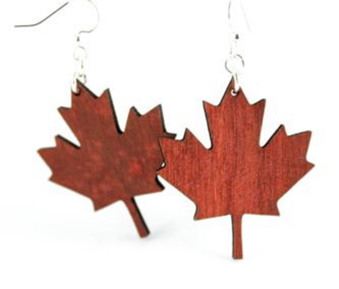 Maple Leaf - Laser Cut Earrings From Reforested Wood - Etsy
