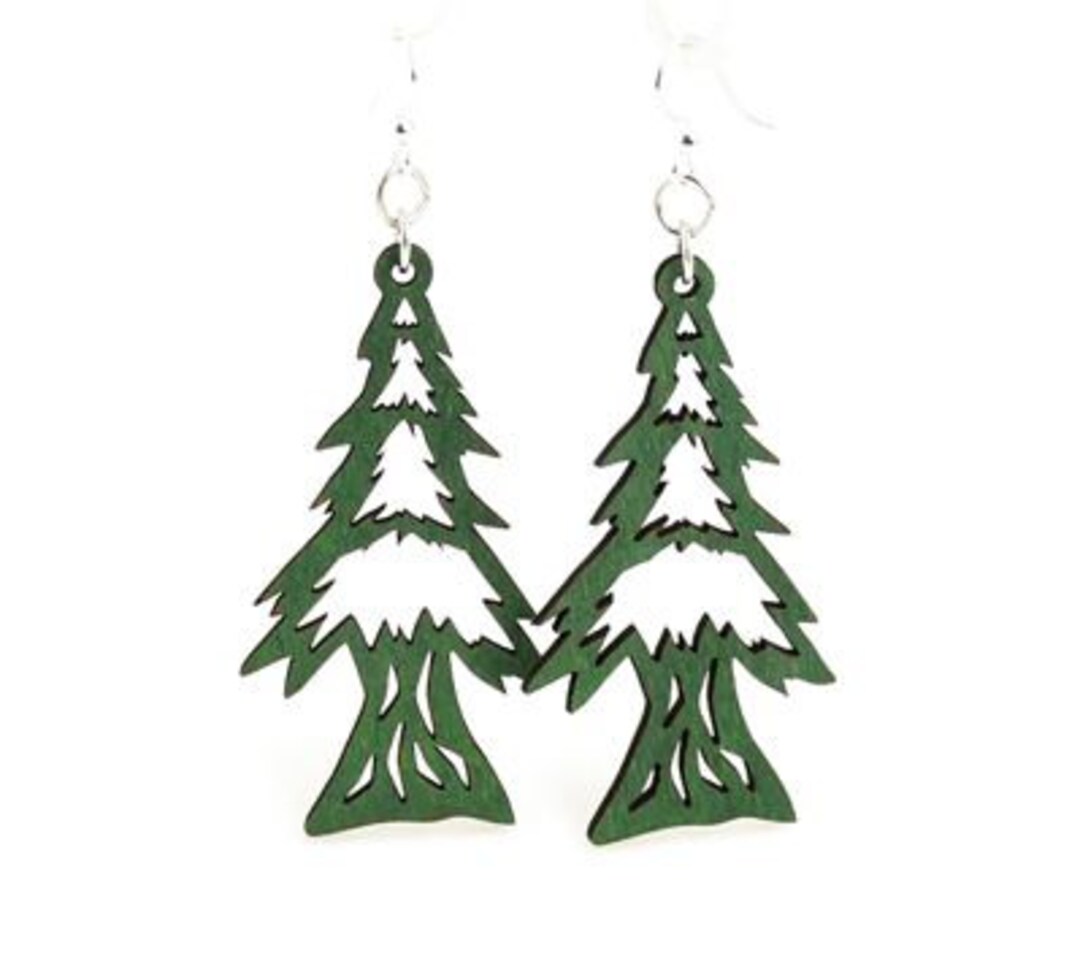 Pine Tree - Laser Cut Earrings From Reforested Wood - Etsy