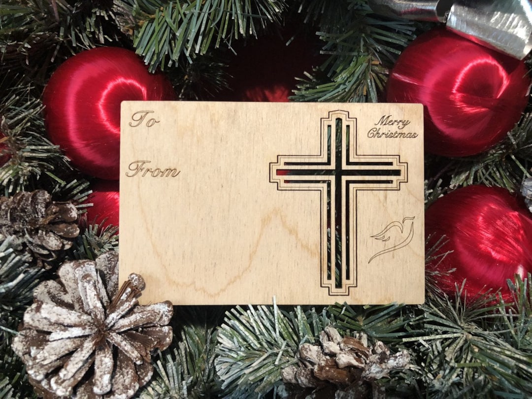 Christian Cross Wood Holiday Ornament Card - Etsy