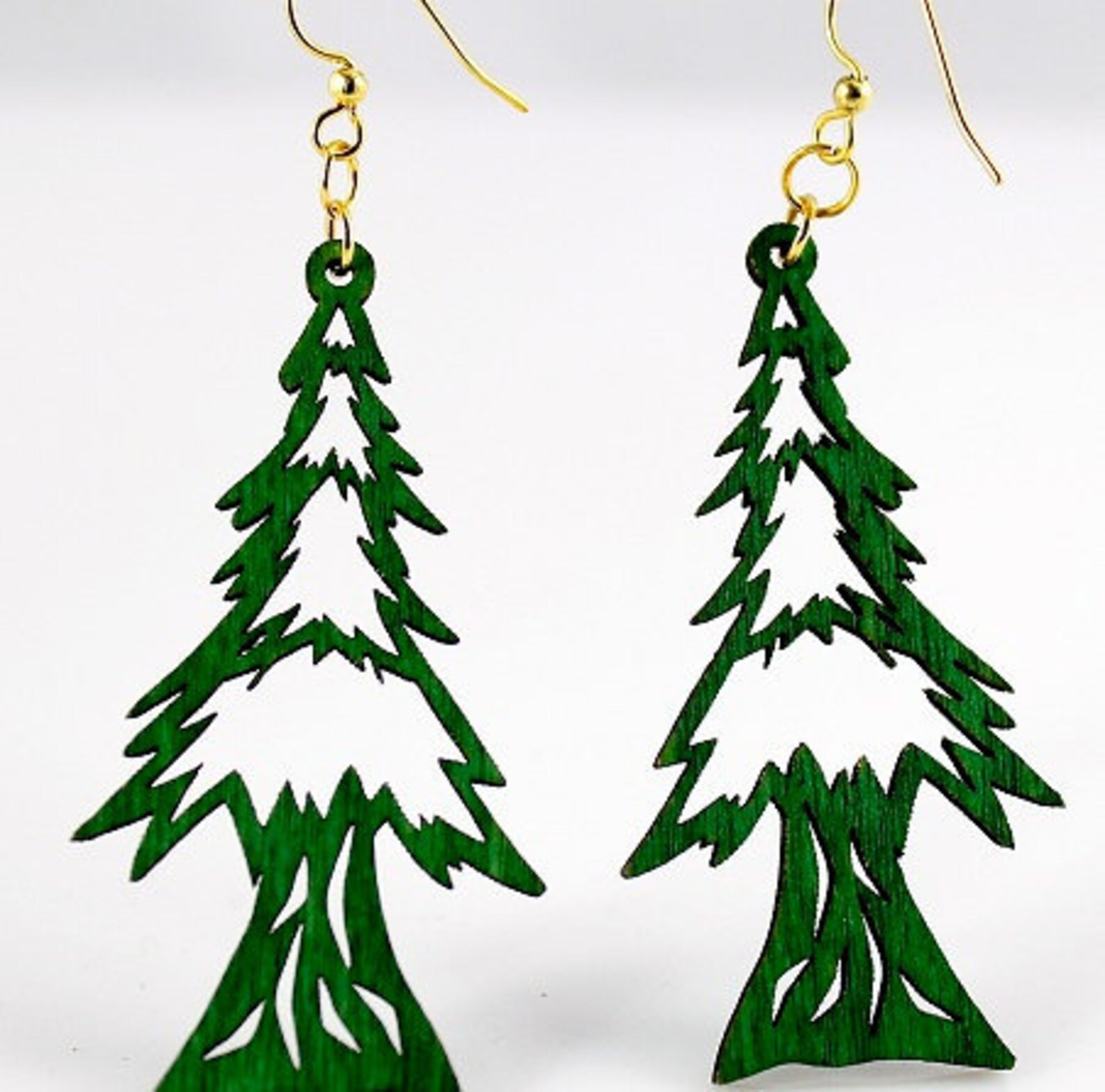 Pine Tree Laser Cut Earrings From Reforested Wood Etsy