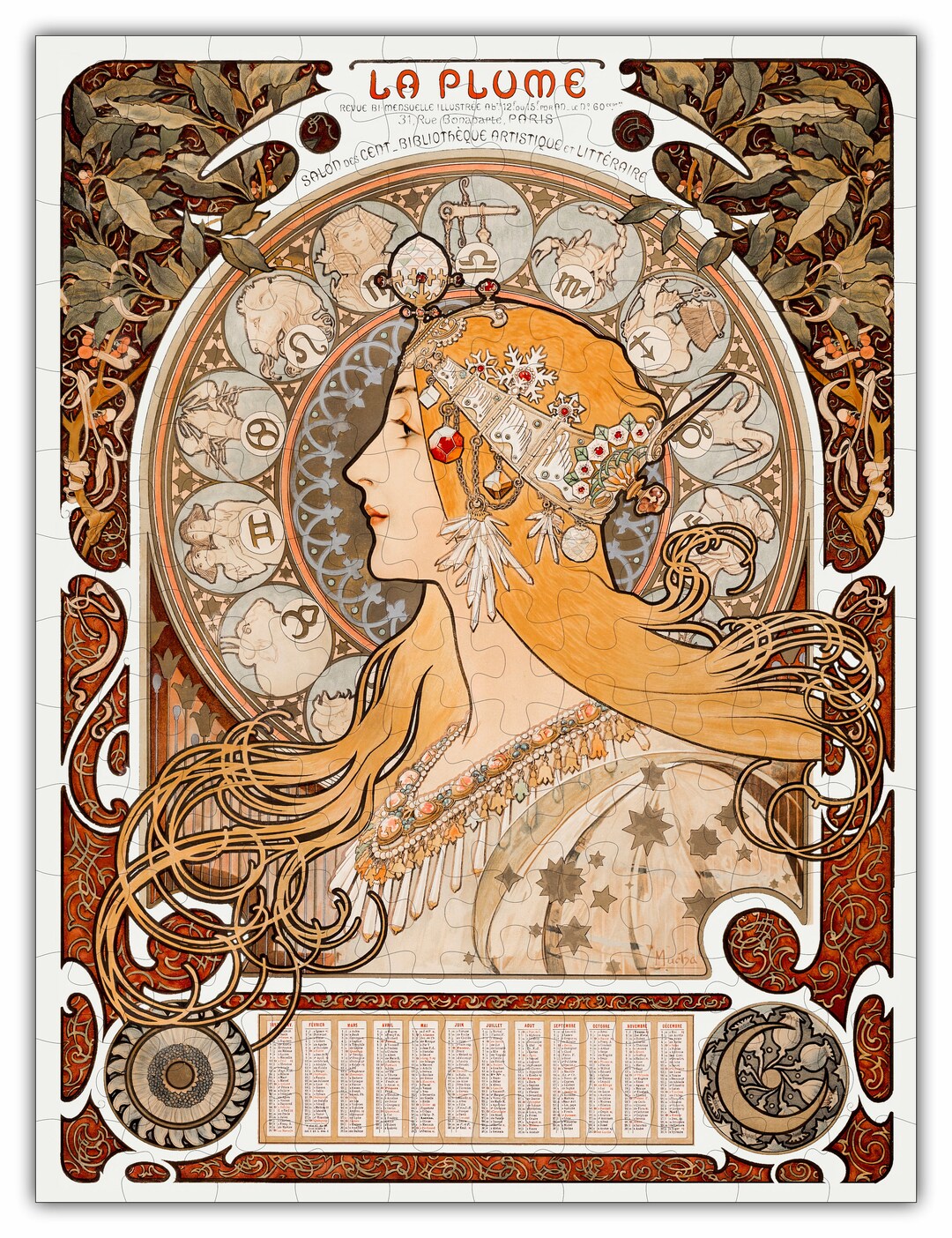 Zodiac by Alphonse Mucha Puzzle #6695 - Wooden Jigsaw Puzzle - 140pcs ...