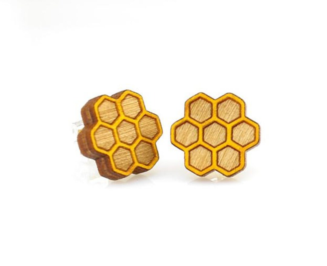 Honeycomb Studs - Laser Cut Earrings From Reforested Wood - Etsy