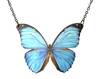 Blue Butterfly Wings Necklace, Butterfly Necklace, Gift for Her, Blue ...