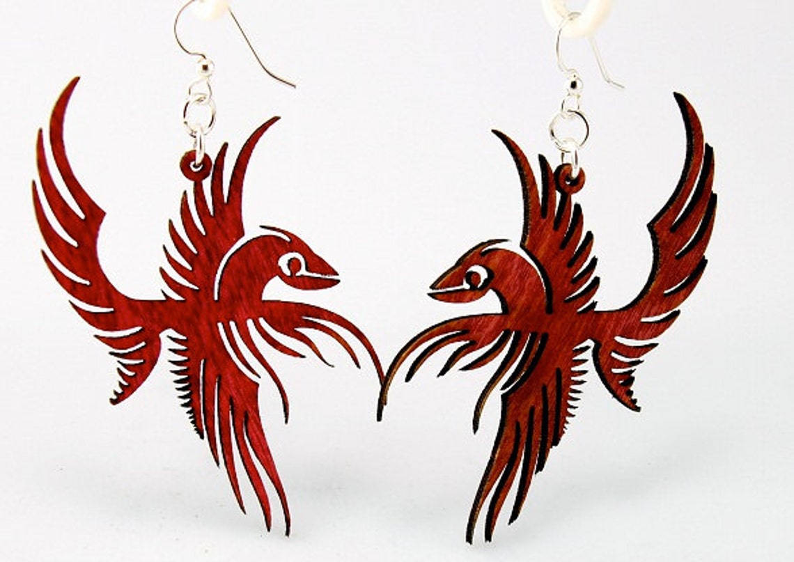 Flying Phoenix Earrings Laser Cut Wood Earrings - Etsy