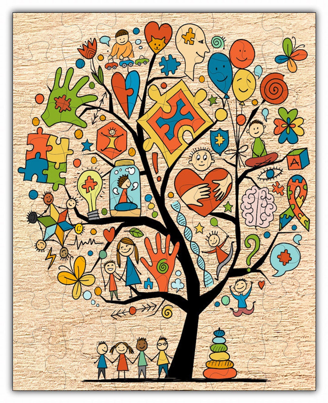 Autism Tree Puzzle #6401 - Wooden Jigsaw Puzzle - 48pcs - Etsy