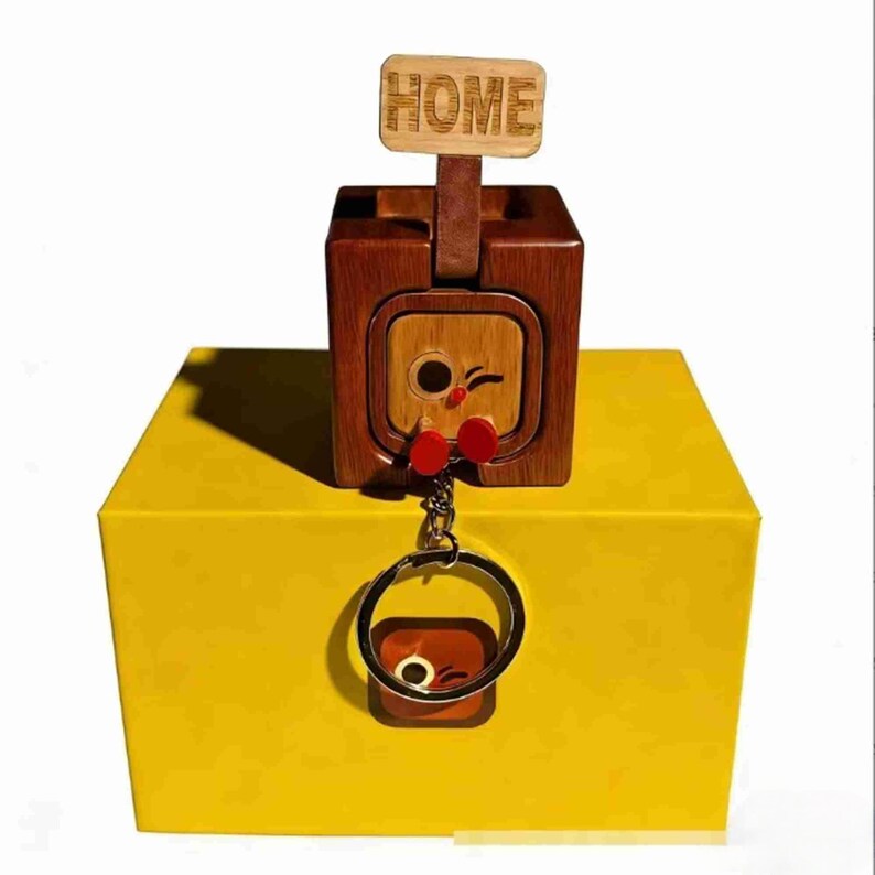 Wooden Home-out Magnetic Keychain, Cute Cartoon Solid Wood Key Ring ...