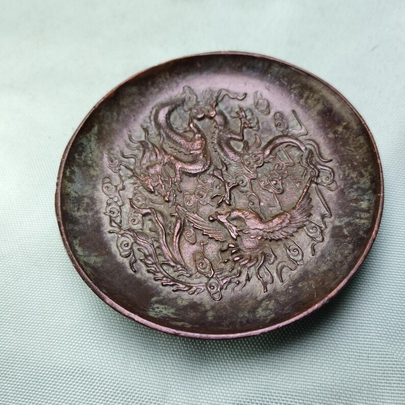 Vintage Bronze Dragon & Phoenix Plate | "dragon-phoenix Harmony" Lucky ...