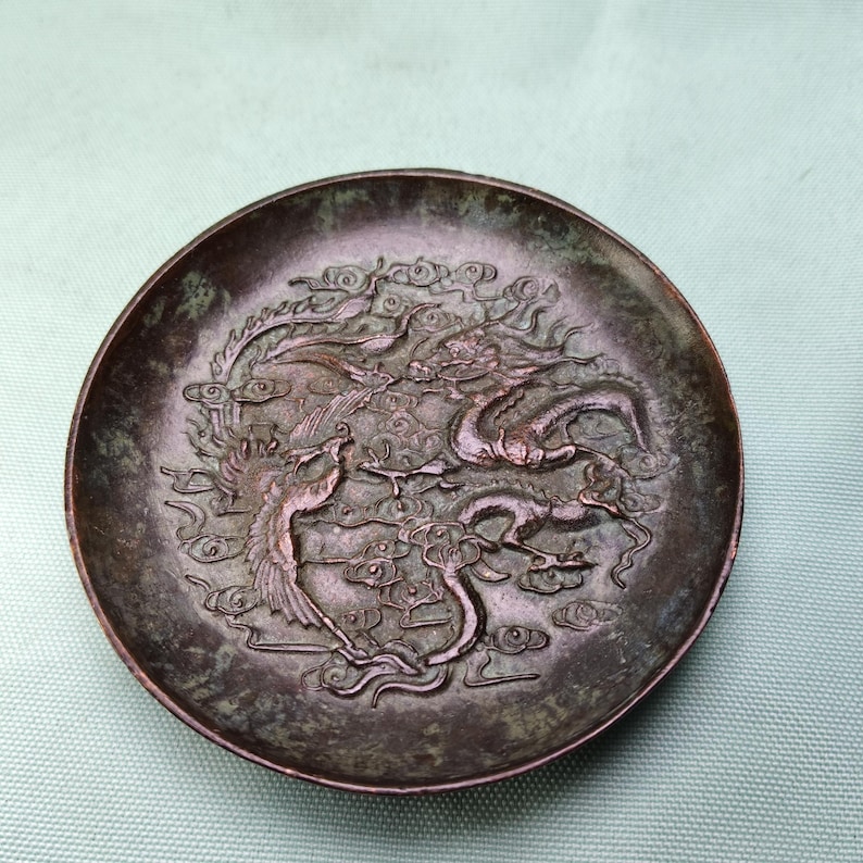 Vintage Bronze Dragon & Phoenix Plate | "dragon-phoenix Harmony" Lucky ...